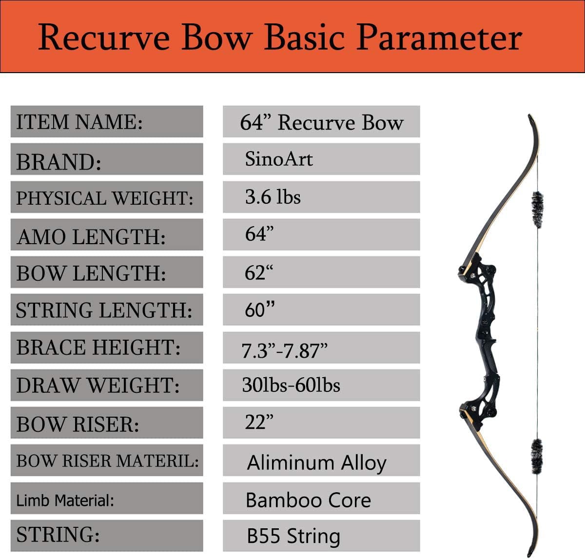 Topbows 64" Takedown Recurve Bow Metal Riser 30-60Lbs Right Handed for Archery Hunting (50Lbs)