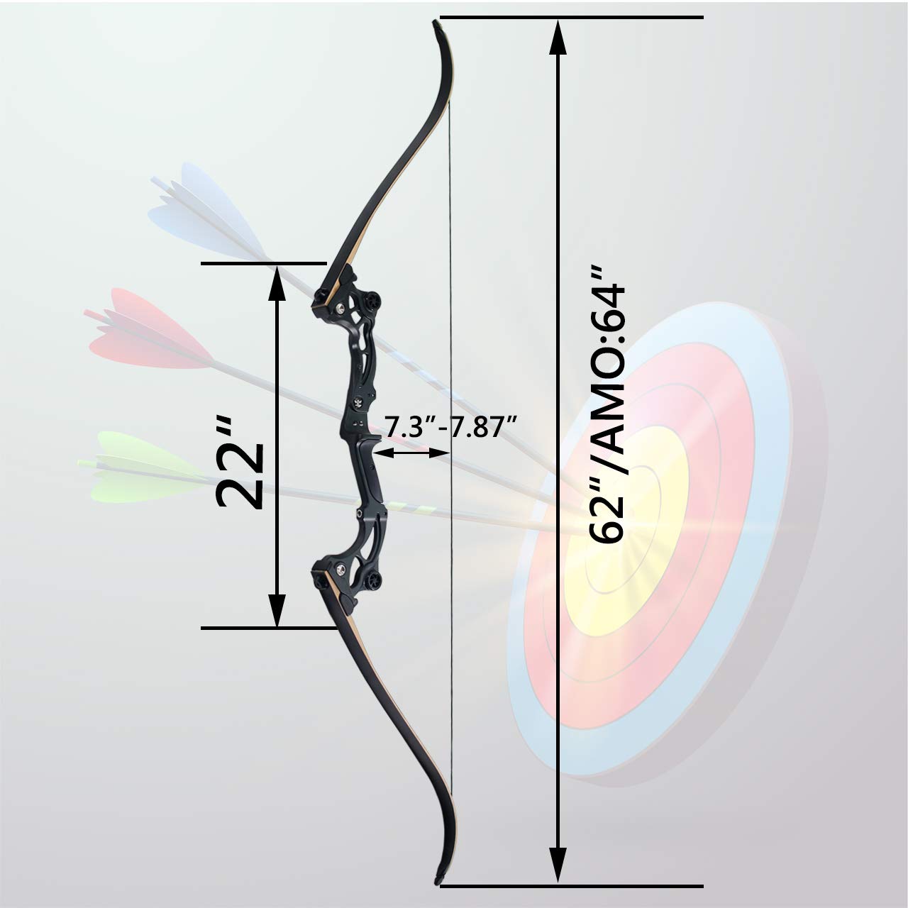 Topbows 64" Takedown Recurve Bow Metal Riser 30-60Lbs Right Handed for Archery Hunting (50Lbs)