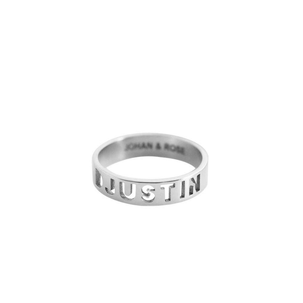 Elefezar 925 Sterling Silver Personalized Cut Out Name Ring Inner Engraving (Silver)