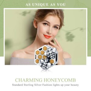 CHTLOR Bee Honeycomb Charm Beads 925 Sterling Silver Beads Fit for European Charm Bracelet