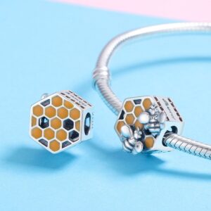 CHTLOR Bee Honeycomb Charm Beads 925 Sterling Silver Beads Fit for European Charm Bracelet