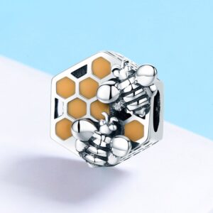 CHTLOR Bee Honeycomb Charm Beads 925 Sterling Silver Beads Fit for European Charm Bracelet