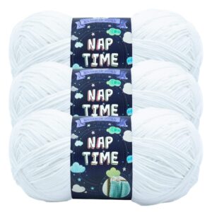 lion brand yarn naptime, baby yarn for knitting and crochet, white, 3 pack