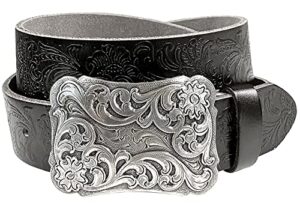 ha0038-bs036-w cowtown western tooled full grain genuine leather belt 1 1/2"(38mm) wide (black, 30)