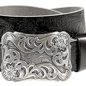 HA0038-BS036-W Cowtown Western Tooled Full Grain Genuine Leather Belt 1 1/2"(38mm) Wide (Black, 30)