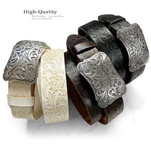 HA0038-BS036-W Cowtown Western Tooled Full Grain Genuine Leather Belt 1 1/2"(38mm) Wide (Black, 30)