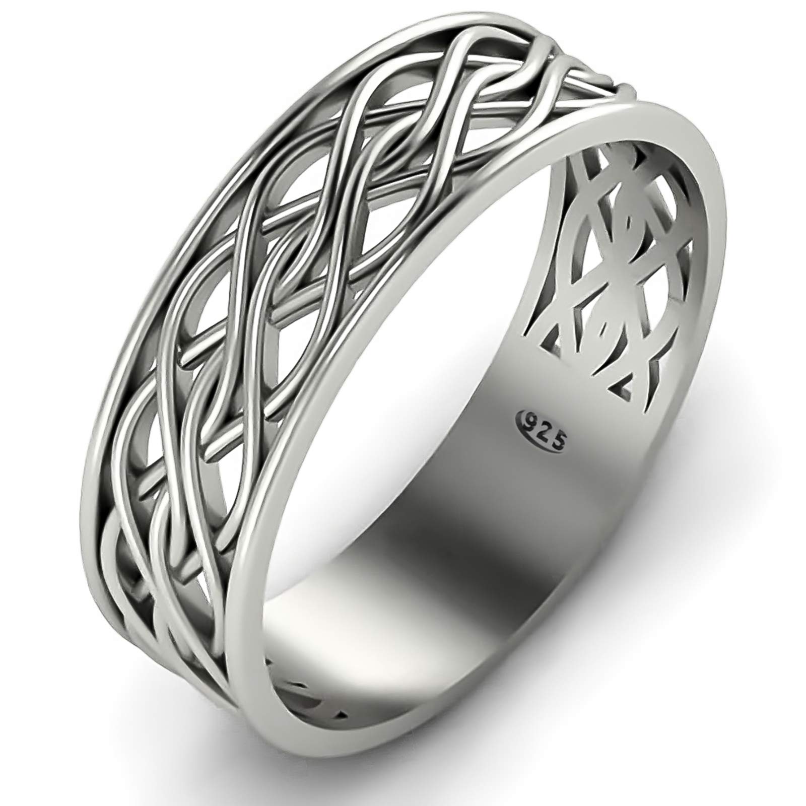 Endless Irish Celtic Knot Band Ring Oxidized 925 Sterling Silver Viking Wedding Eternity Rings Unisex Woven Thumb Ring/Norse Nordic Jewelry for Men Women (8)