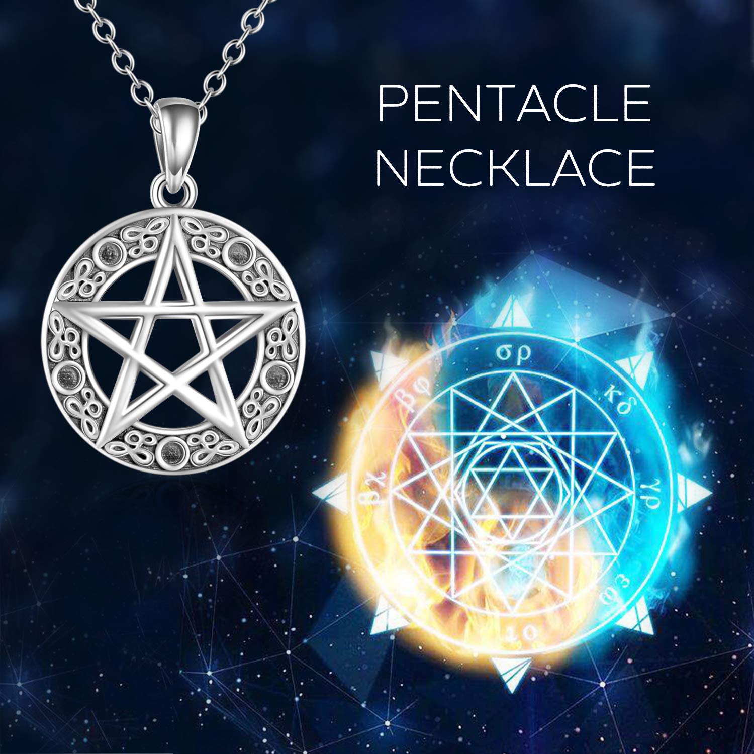 YFN Pentacle Necklace Sterling Silver Pentagram Pentacle Pendant Necklace Wiccan Jewelry for Women Men