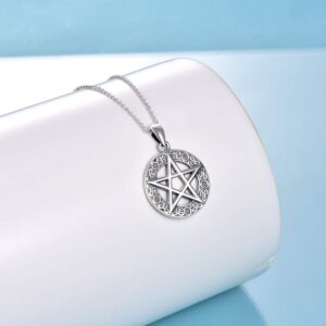 YFN Pentacle Necklace Sterling Silver Pentagram Pentacle Pendant Necklace Wiccan Jewelry for Women Men