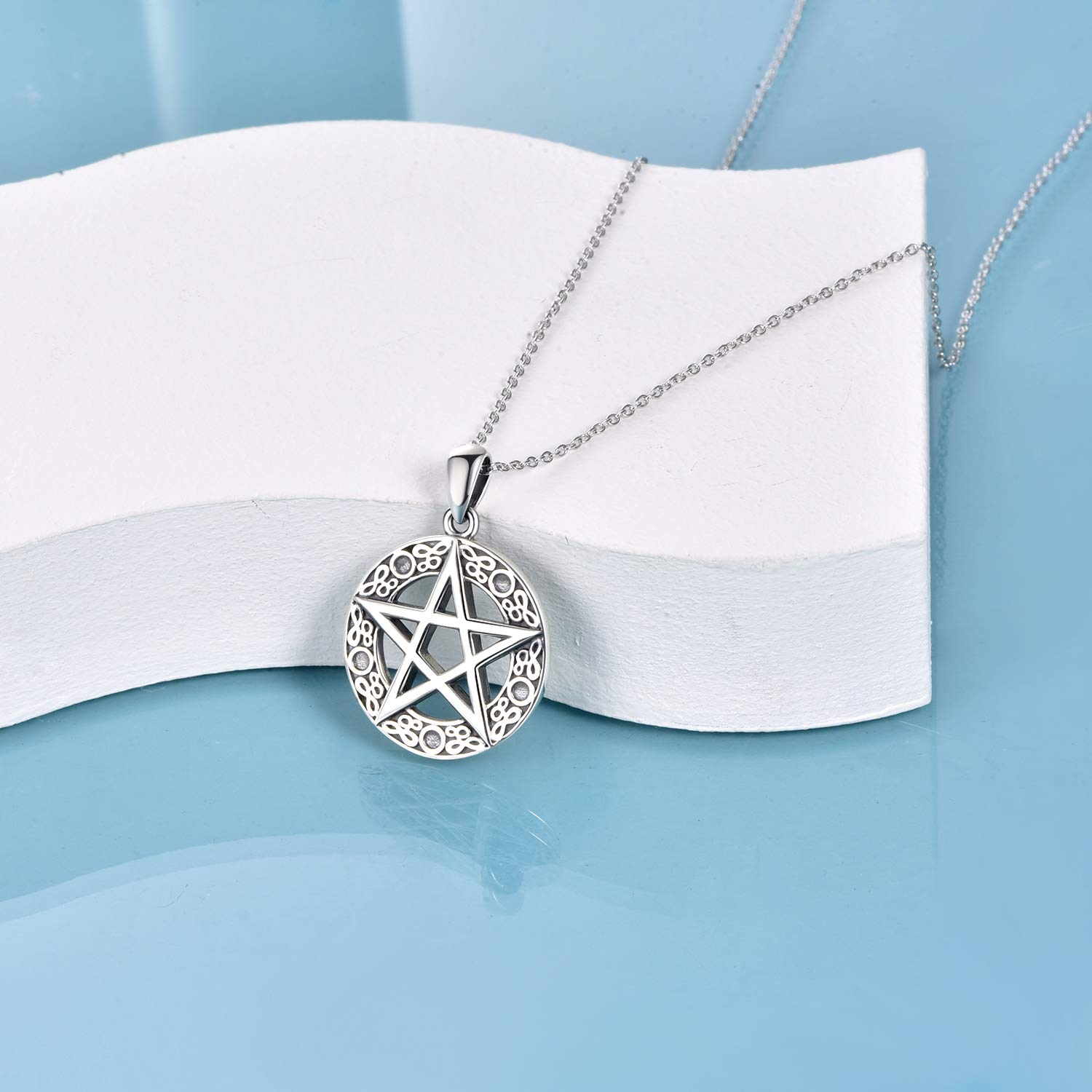 YFN Pentacle Necklace Sterling Silver Pentagram Pentacle Pendant Necklace Wiccan Jewelry for Women Men