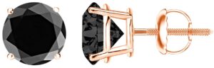 houston diamond district 1 carat total weight black solitaire stud earrings pair 14k rose gold popular premium collection 4 prong screw back