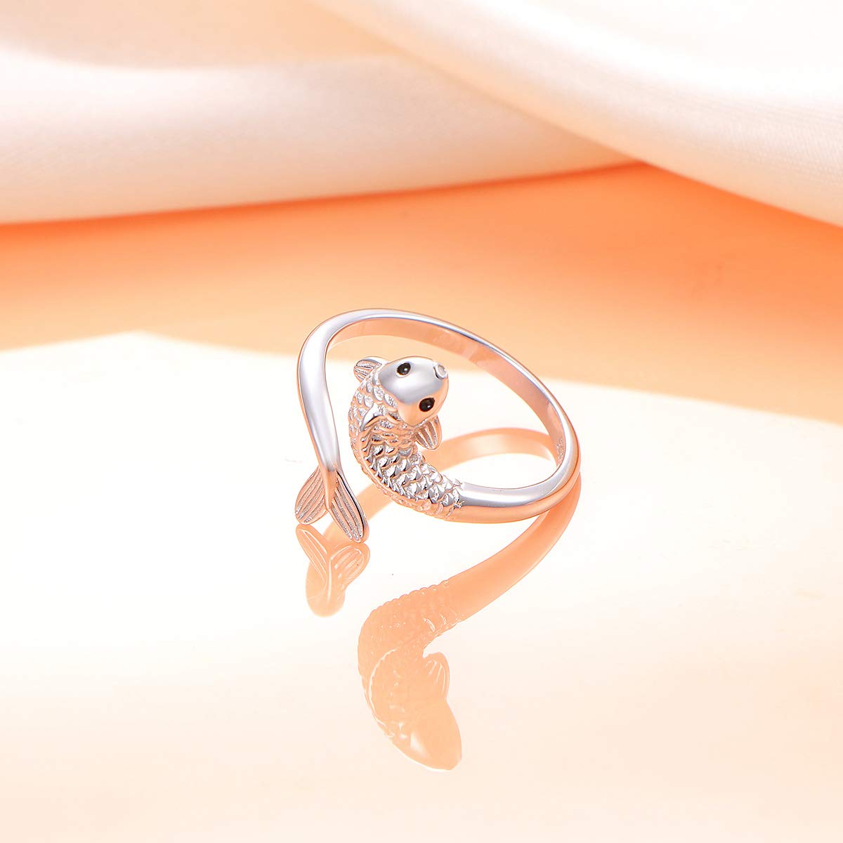 DAOCHONG S925 Sterling Silver Fish Adjustable Wrap Open Ring for Women