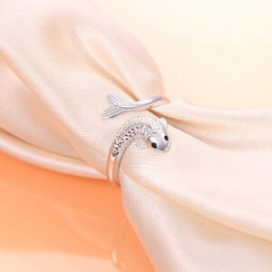 DAOCHONG S925 Sterling Silver Fish Adjustable Wrap Open Ring for Women