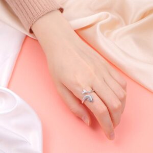 DAOCHONG S925 Sterling Silver Fish Adjustable Wrap Open Ring for Women