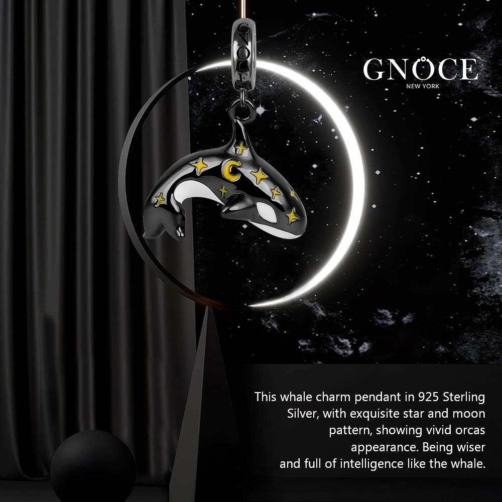 GNOCE Star Killer Whale Charm Pendant Sterling Silver Black Whale Charm Bead Fit Bracelet/Necklace Charm for Women Men