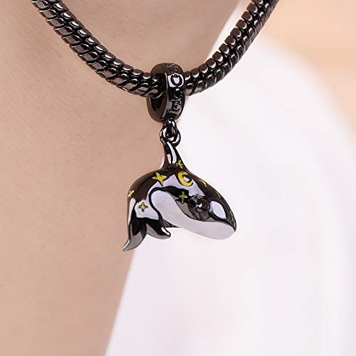 GNOCE Star Killer Whale Charm Pendant Sterling Silver Black Whale Charm Bead Fit Bracelet/Necklace Charm for Women Men