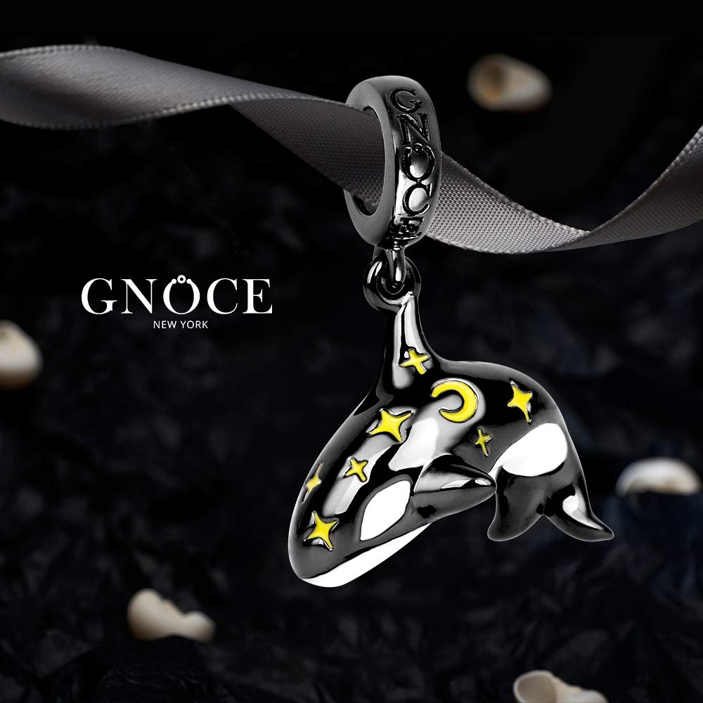 GNOCE Star Killer Whale Charm Pendant Sterling Silver Black Whale Charm Bead Fit Bracelet/Necklace Charm for Women Men