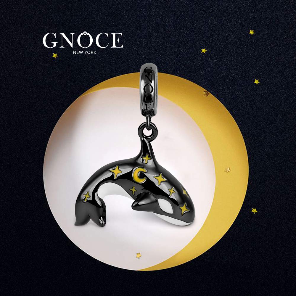 GNOCE Star Killer Whale Charm Pendant Sterling Silver Black Whale Charm Bead Fit Bracelet/Necklace Charm for Women Men