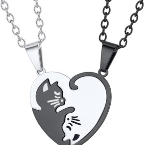 FaithHeart Cat Matching Necklace for Couple, Stainless Steel Puzzle Pieces BFF Pendants for Women, Cute Friendship Necklaces for 2 Ladies