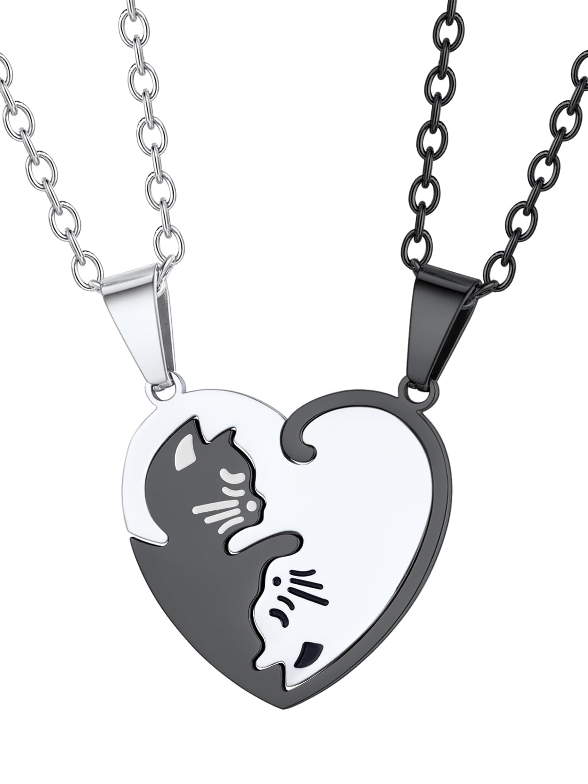 FaithHeart Cat Matching Necklace for Couple, Stainless Steel Puzzle Pieces BFF Pendants for Women, Cute Friendship Necklaces for 2 Ladies