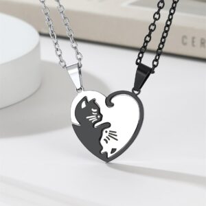 FaithHeart Cat Matching Necklace for Couple, Stainless Steel Puzzle Pieces BFF Pendants for Women, Cute Friendship Necklaces for 2 Ladies