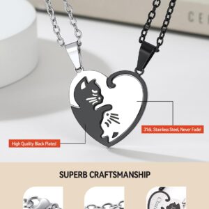 FaithHeart Cat Matching Necklace for Couple, Stainless Steel Puzzle Pieces BFF Pendants for Women, Cute Friendship Necklaces for 2 Ladies