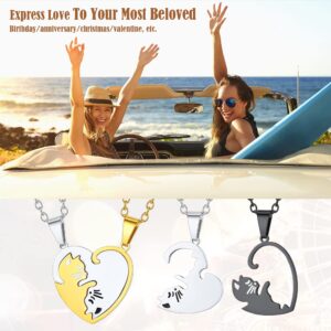 FaithHeart Cat Matching Necklace for Couple, Stainless Steel Puzzle Pieces BFF Pendants for Women, Cute Friendship Necklaces for 2 Ladies