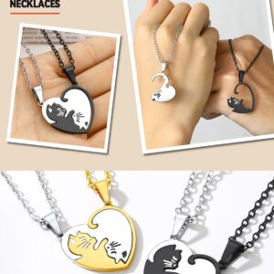 FaithHeart Cat Matching Necklace for Couple, Stainless Steel Puzzle Pieces BFF Pendants for Women, Cute Friendship Necklaces for 2 Ladies