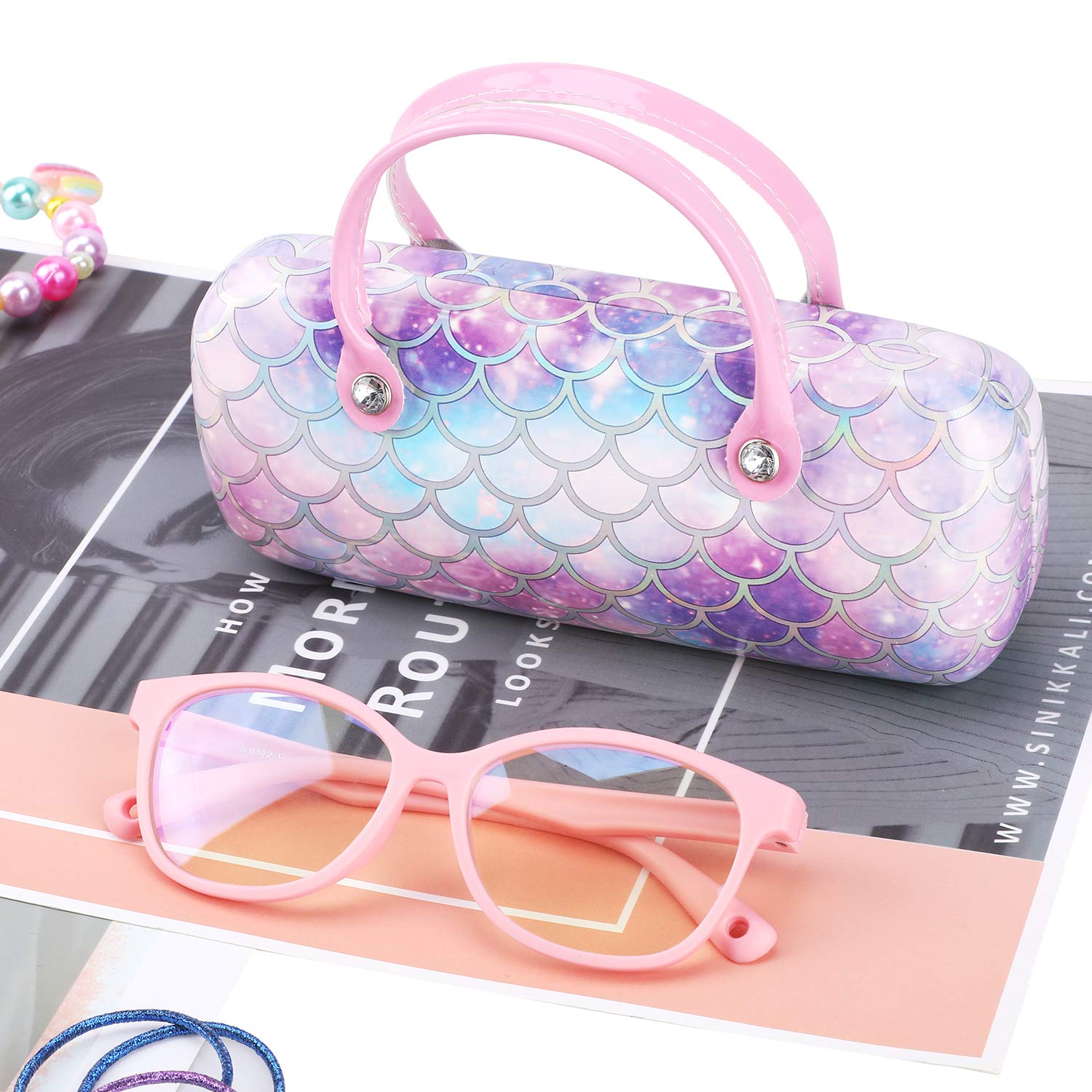 Hifot Mermaid Hard Eyeglass Case, Makeup Storage Bag Portable Sunglasses Pouch with Handle