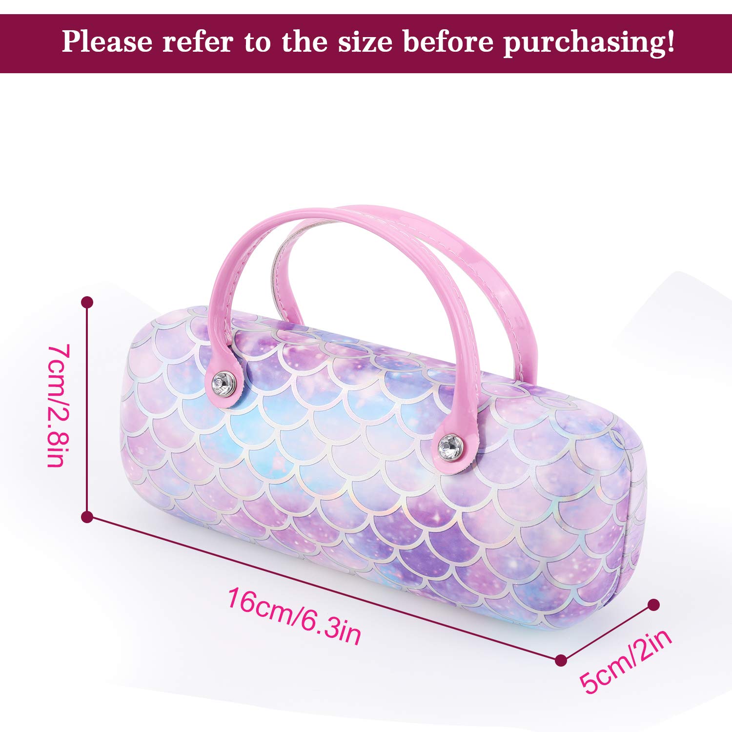 Hifot Mermaid Hard Eyeglass Case, Makeup Storage Bag Portable Sunglasses Pouch with Handle