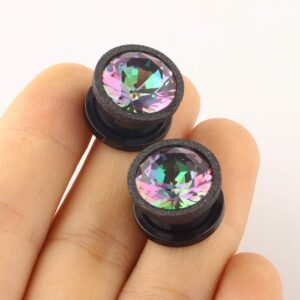 8 Pairs CZ Gems Ear Tunnels Plugs Gauges Stainless Steel Tyrannosaurus Expander Stretcher Piercings Opal Glass Silicone Black Dinosaur (6mm=2g)