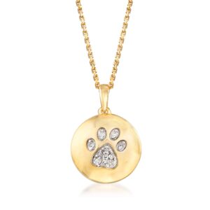 ross-simons diamond-accented paw print circle pendant necklace in 18kt gold over sterling. 18 inches