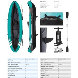 Bestway Hydroforce Ventura Kayak 1 Person Set, Inflatable Boat Set with Hand Pump, Paddle and Storage Bag, Multiple Styles, Light Blue