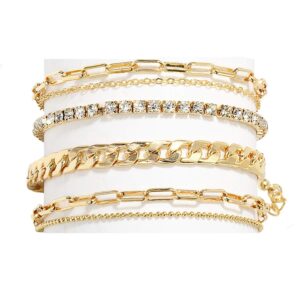 nanafast 4-6pcs ankle bracelets set for women gold boho beach anklet chain adjustable foot jewelry extremely simple style-4pcs