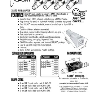 SIRS-E 2-Pack - CPoint XLR RJ45 Adapter CAT-5 Ethernet to DMX512 Cable Converter, Female 5-Pin, XLRJ45-5F