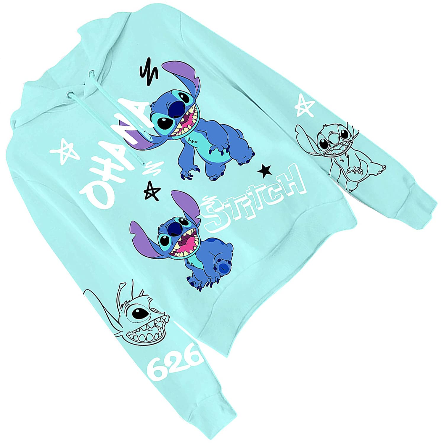 Disney Ladies Lilo and Stitch Sweatshirt - Ladies Classic Lilo and Stitch Hoodie Sweatshirt (Sky Blue Hoodie, Large)