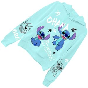 Disney Ladies Lilo and Stitch Sweatshirt - Ladies Classic Lilo and Stitch Hoodie Sweatshirt (Sky Blue Hoodie, Large)