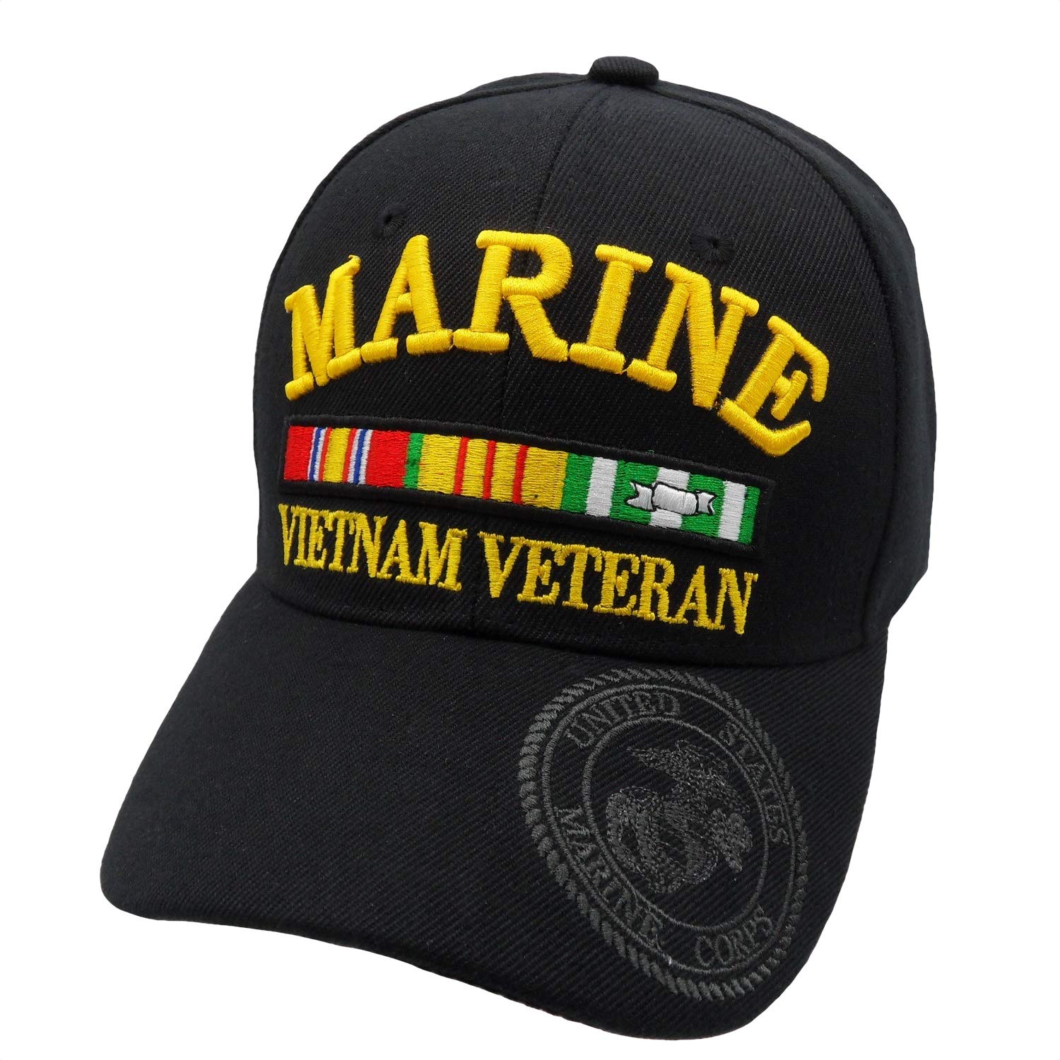 Windcatcher Marine Vietnam Veteran with Emblem Baseball Cap - Black