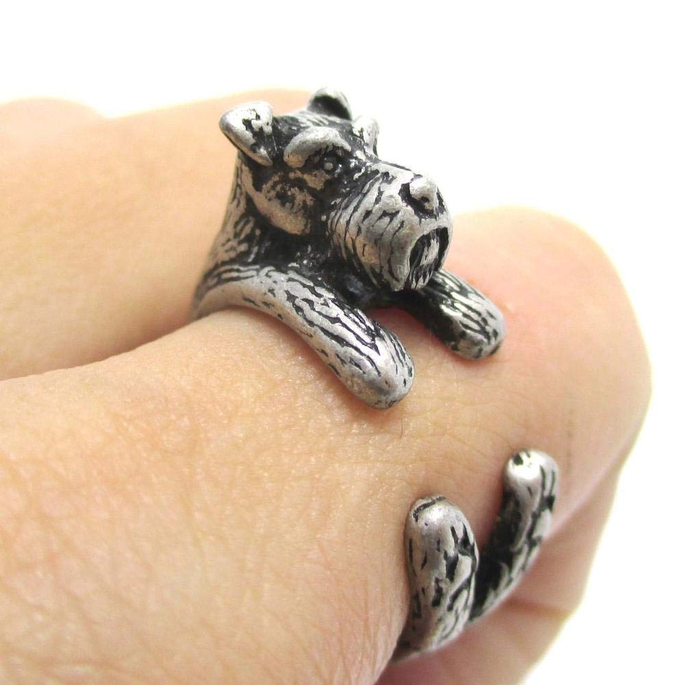 Schnauzer Dog Adjustable 3D Tone Wrap Ring by Pashal (Silver)