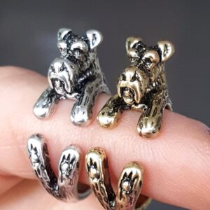 Schnauzer Dog Adjustable 3D Tone Wrap Ring by Pashal (Silver)