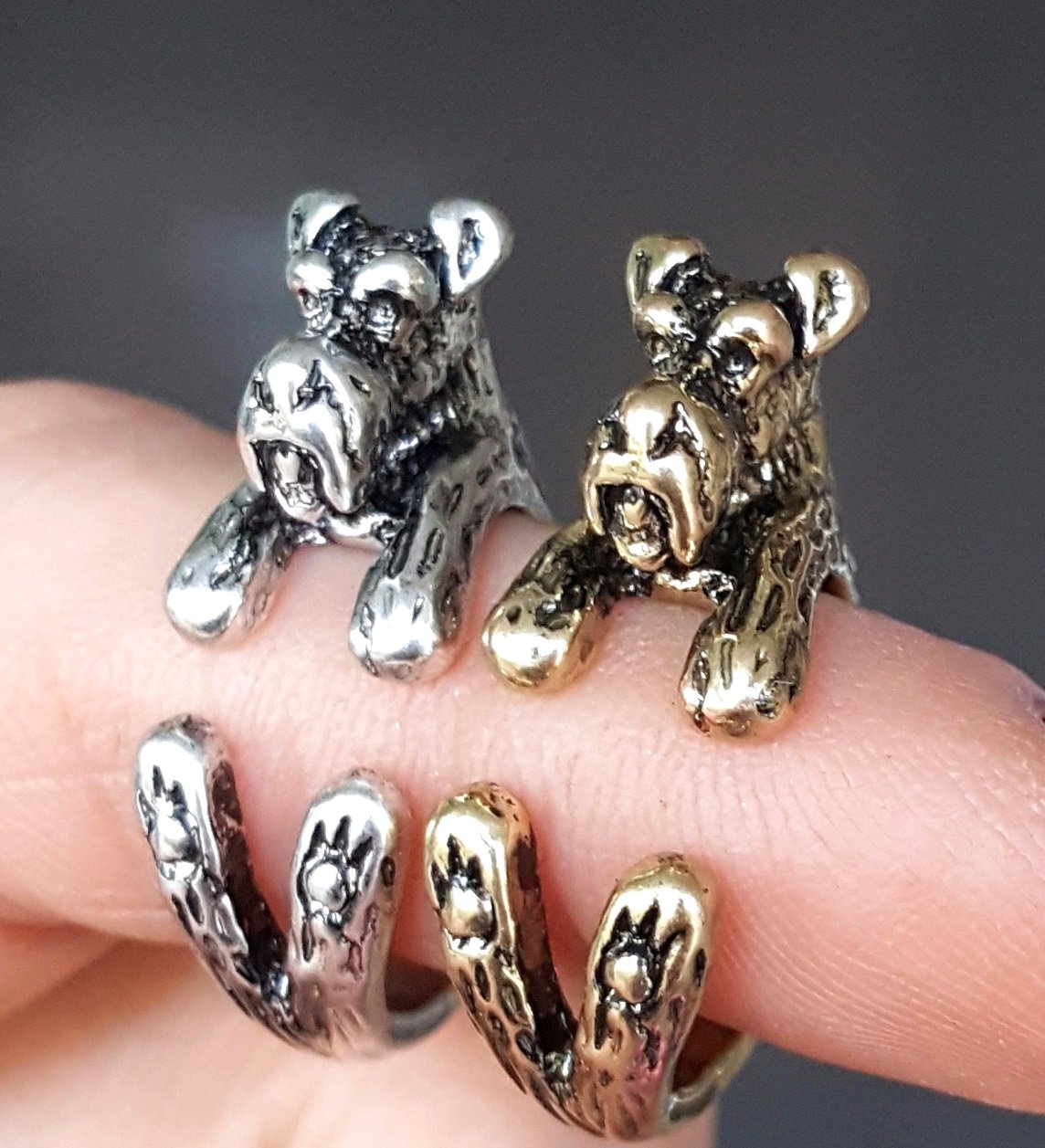 Schnauzer Dog Adjustable 3D Tone Wrap Ring by Pashal (Silver)