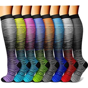 charmking compression socks for women & men (8 pairs) 15-20 mmhg graduated copper support socks are best for pregnant, nurses - boost performance, circulation, knee high & wide calf (l/xl, multi 29)