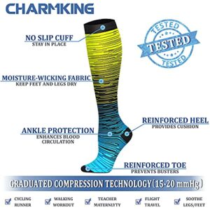 CHARMKING Compression Socks for Women & Men (8 Pairs) 15-20 mmHg Graduated Copper Support Socks are Best for Pregnant, Nurses - Boost Performance, Circulation, Knee High & Wide Calf (L/XL, Multi 29)