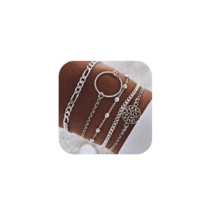 sakytal boho layered link bracelets silver stackable bracelet set circle stacking bracelet for women(5pcs)