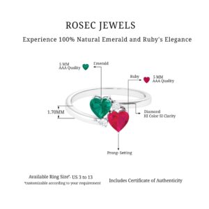 Natural Ruby Emerald Ring, Toi Et Moi Heart Promise Ring, Certified 2 Stone Pre Engagement Ring For Women, 14K White Gold, Size:US 8.00