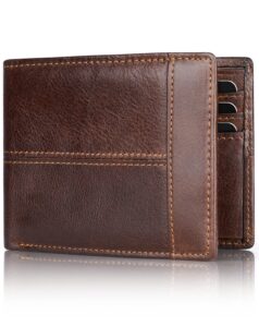 swallowmall mens wallet rfid-blocking genuine leather slim bifold wallets for men leather wallets minimalist front pocket id window 8 cards holders gift box