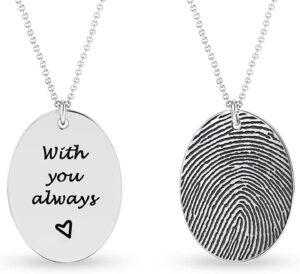 lecalla personalized memorial thumbprint necklace engraved oval pendant custom message with fingerprint for women and teen girls