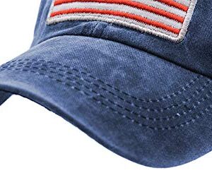 Uphily Vintage Blue USA American Flag Baseball Cap, Low Profile Patriotic Dad Hat for Men or Women