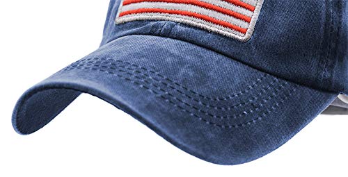 Uphily Vintage Blue USA American Flag Baseball Cap, Low Profile Patriotic Dad Hat for Men or Women