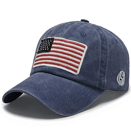 Uphily Vintage Blue USA American Flag Baseball Cap, Low Profile Patriotic Dad Hat for Men or Women